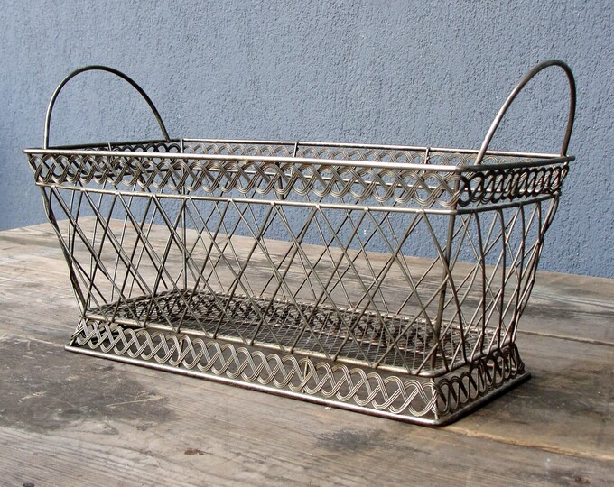 Vintage French Wire Flower Basket, Jardiniere, Farmhouse Basket, Rustic ...
