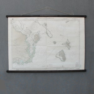 Vintage Nautical Sea Map, Maritime Chart, Fiji Islands, South Pacific ...