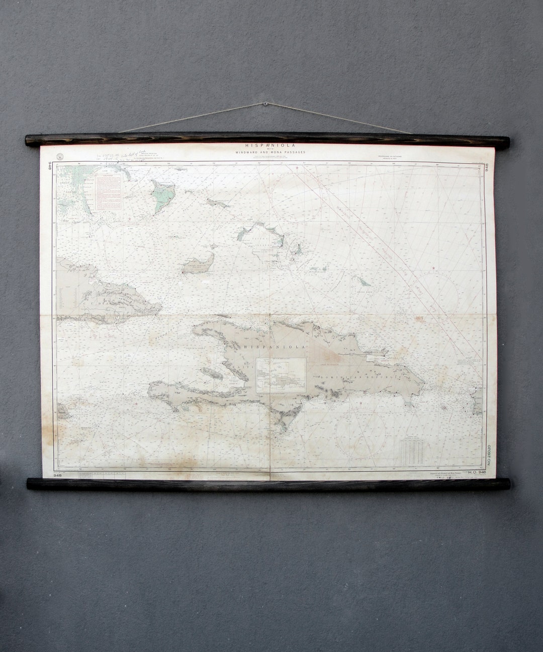 Vintage Nautical Sea Map, Maritime Chart, Hispaniola, Haiti, Dominican ...