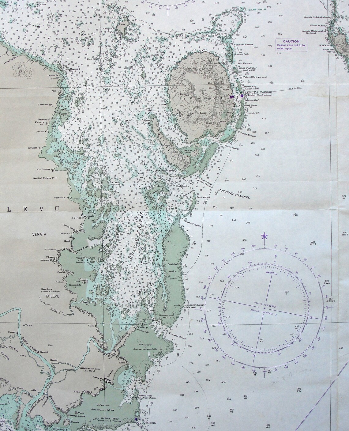 Vintage Nautical Sea Map Maritime Chart Fiji Islands South - Etsy