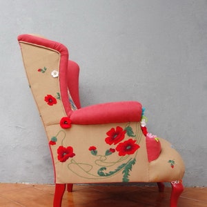 Embroidered Armchair With Matching Ottoman Daisies and Poppies Bohemian ...
