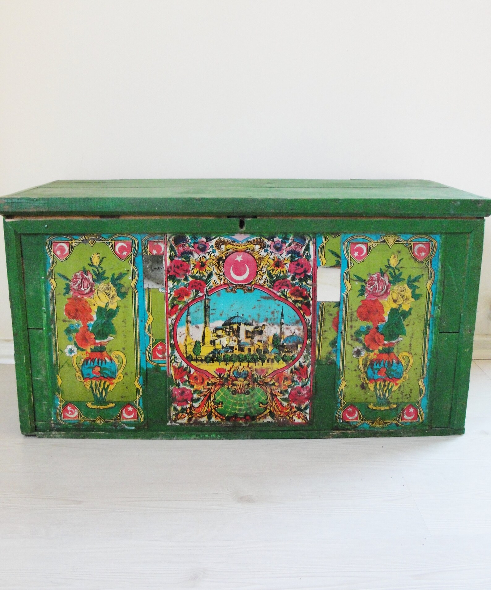 Green Floral Chest Istanbul Vintage Wooden Chest Trunk - Etsy
