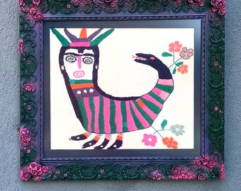 Shamaran Reverse Painting 1970s, Turkish Mythology, Sahmeran Snake ...