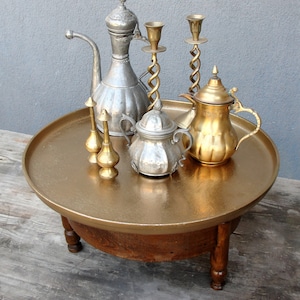 Vintage Floor Table, Turkish Sofra, Solid Wood Table Tray, Round Tray ...