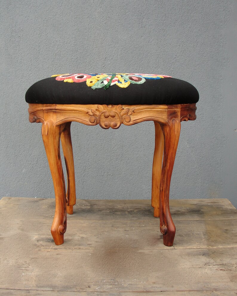 Wooden Floral Pouf Embroidered Stool Ottoman Pouf Romantic - Etsy