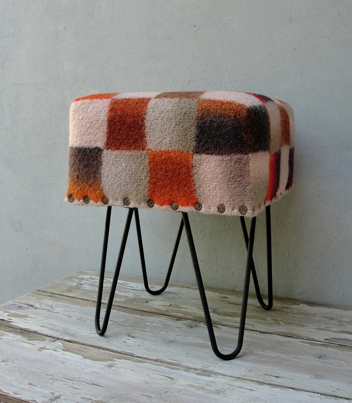 Felt Geometric Patterned Stool Ottoman Hair Pin Legs Ottoman | Etsy