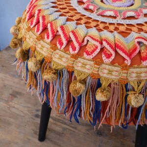 Round Crochet Ottoman, Bohemian Fringe Pouf, Mandala Pouf, Bohemian ...