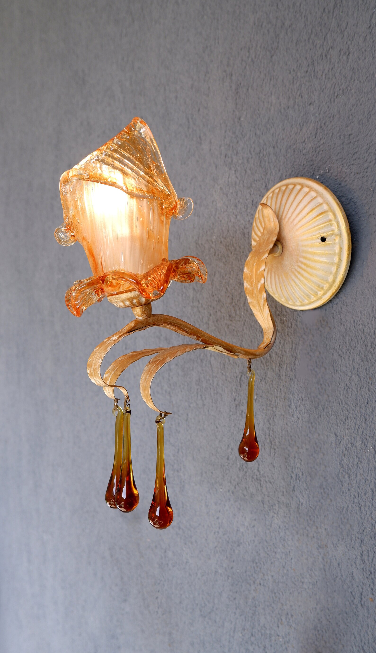 Golden Flower Wall Sconce, Lamp, Gold Wall Light, Murano Flower With ...