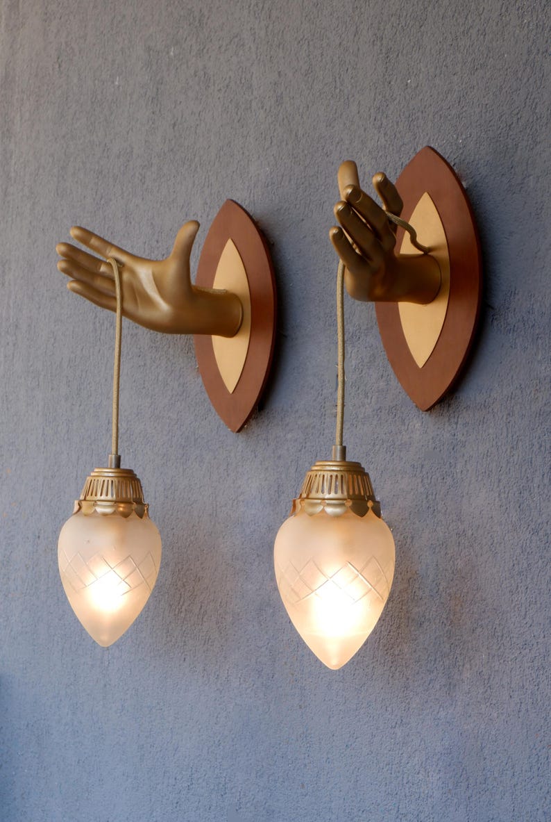Surreal Bronze Hand Wall Sconces - Vintage Style Lighting Set - Etsy