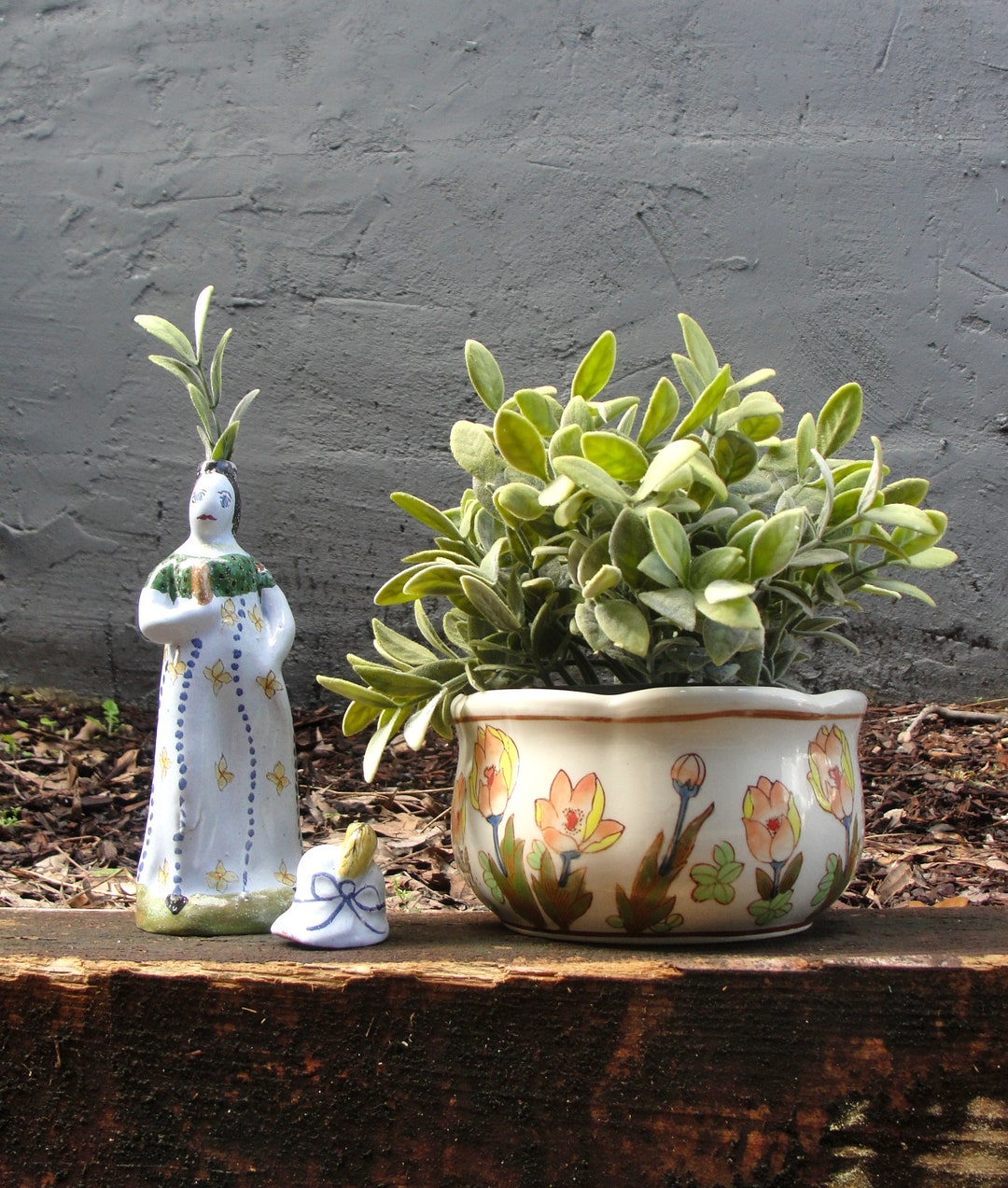 Vintage Handpainted Clay Pots, Woman Figurine Vase, Candle Holder ...