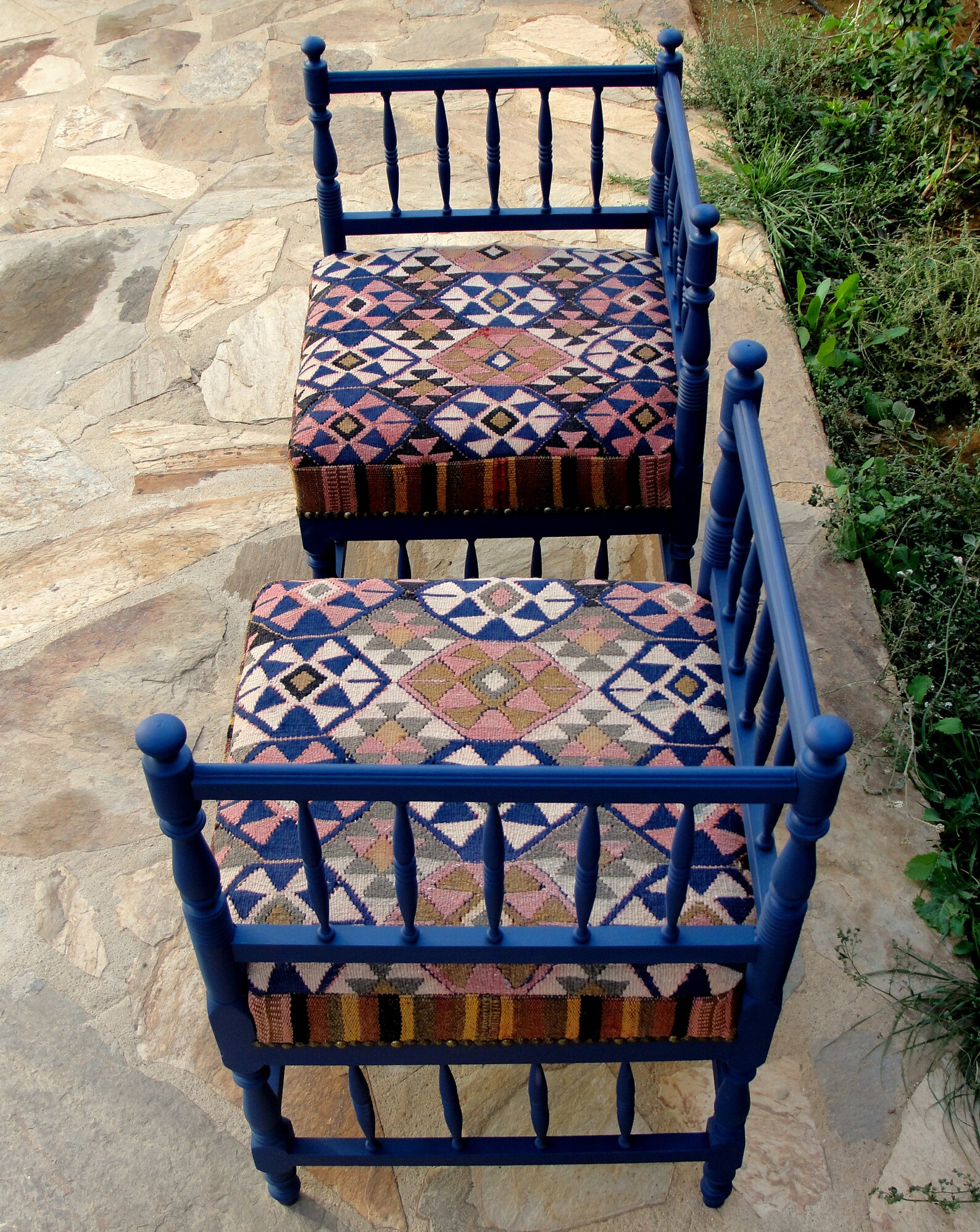 Blue Kilim Chairs Two Corner Chairs Bohemian Geometric | Etsy