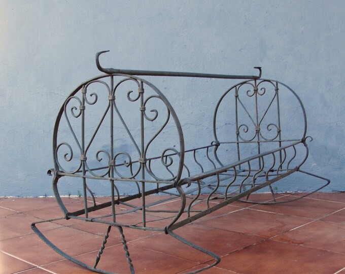 Antique Ornate Cradle Iron Wrought Crib Rocking Baby Bed Early 1900's ...
