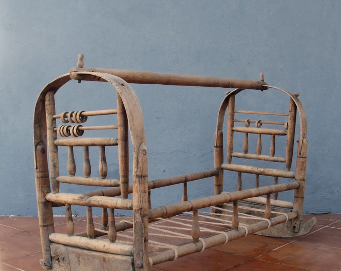 Antique Wooden Cradle Hand Carved Crib Rocking Baby Bed Early 1900's ...
