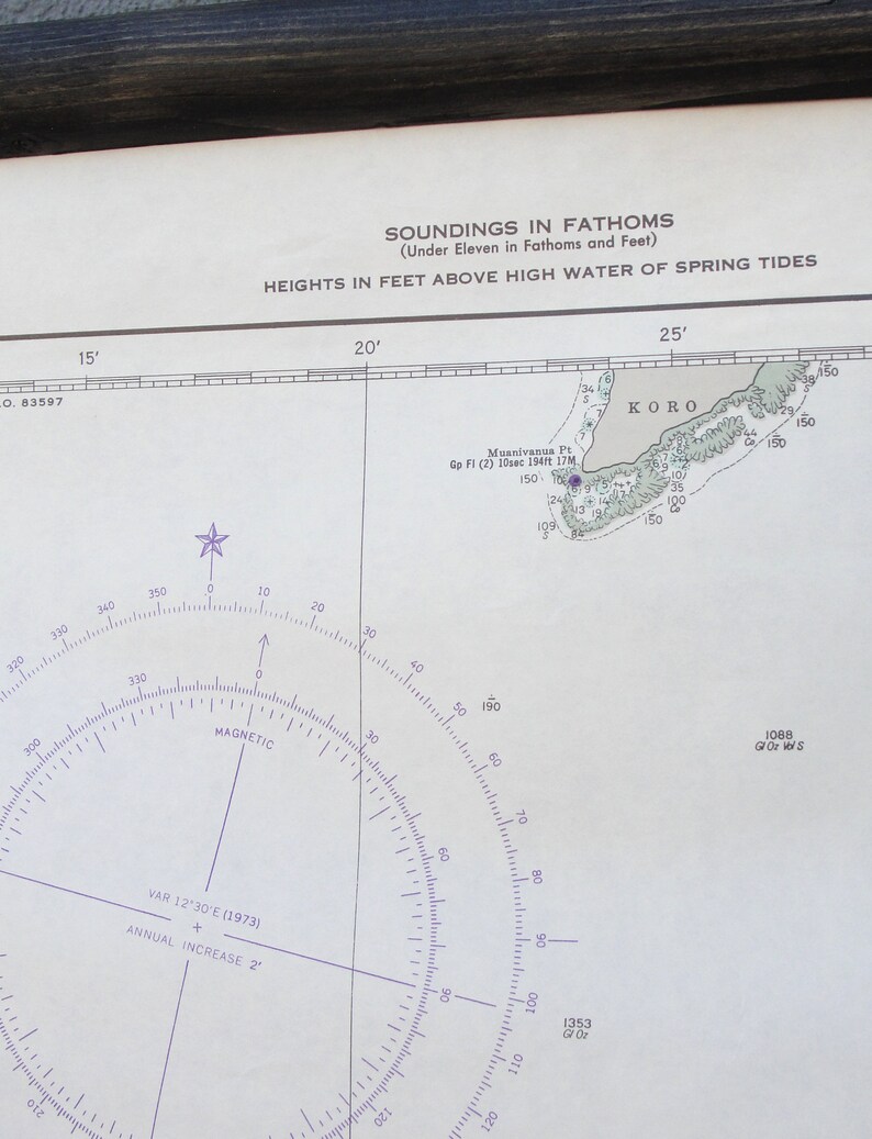 Vintage Nautical Sea Map Maritime Chart Fiji Islands South - Etsy