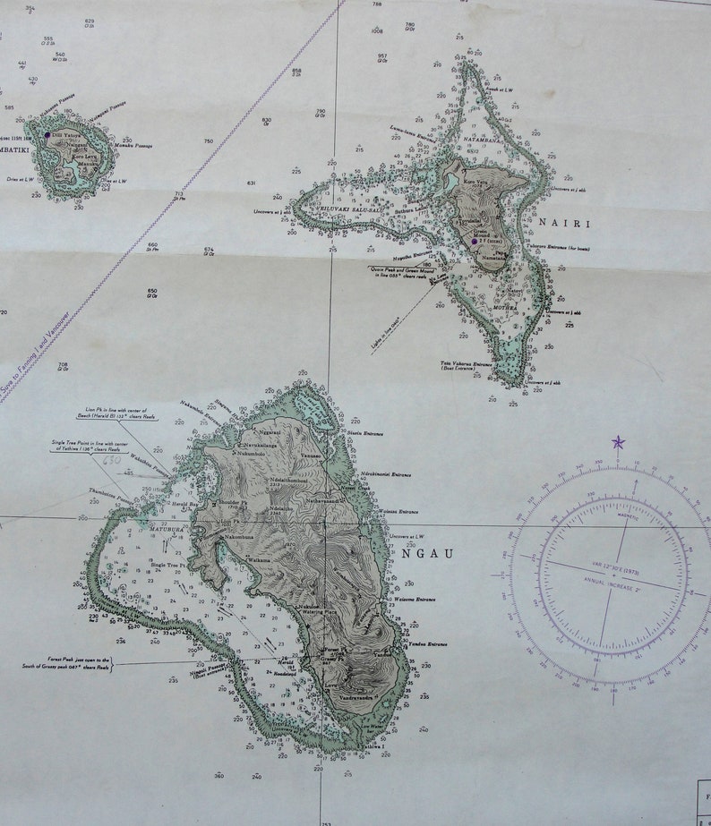 Vintage Fiji Islands Nautical Map: 1975 South Pacific Chart - Etsy