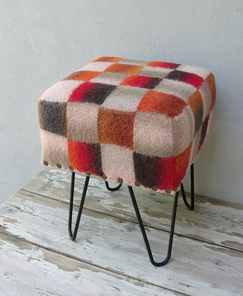 Felt Geometric Patterned Stool Ottoman Hair Pin Legs Ottoman | Etsy