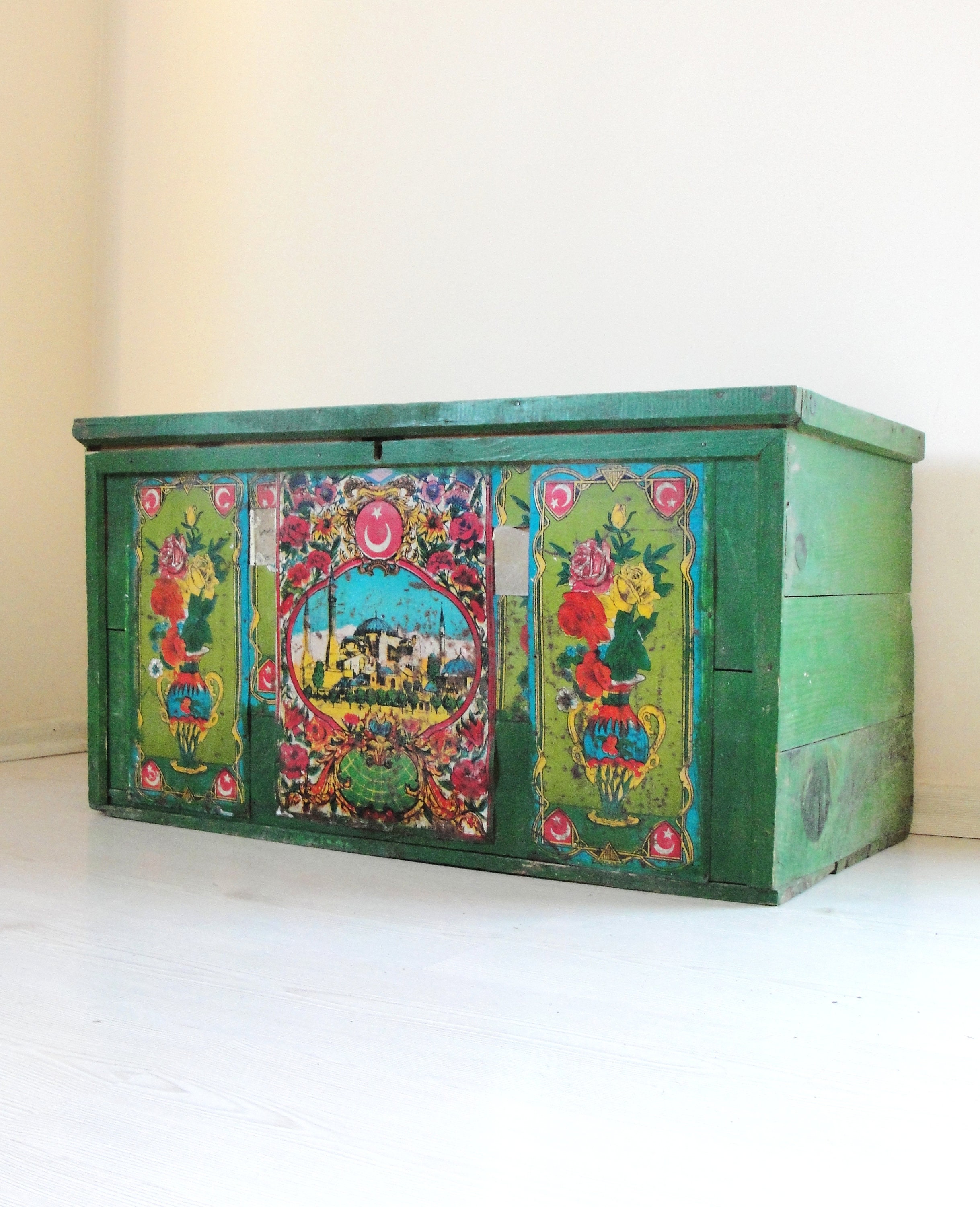 Green Floral Chest Istanbul Vintage Wooden Chest Trunk - Etsy