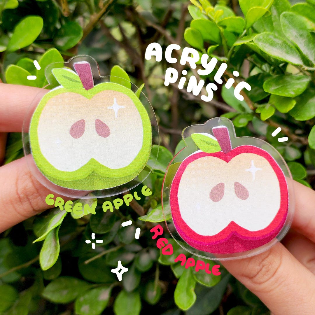 Apple Acrylic Pins, Red and Green Colors - Etsy