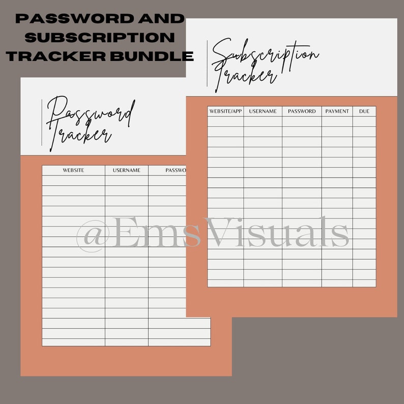 Password and Subscription Tracker - Etsy