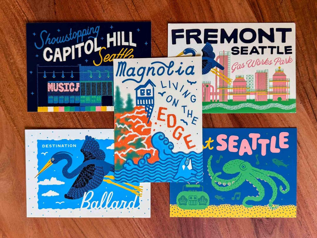Seattle Iconic Neighborhoods Pack of 10 Postcards - Set of Vibrant ...