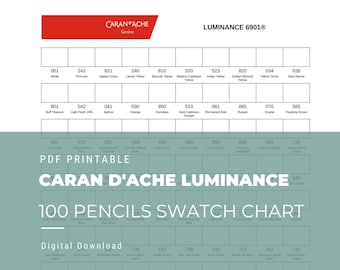 Caran D'ache LUMINANCE 100 Colored Pencil Set DIY Color Chart / Swatch ...