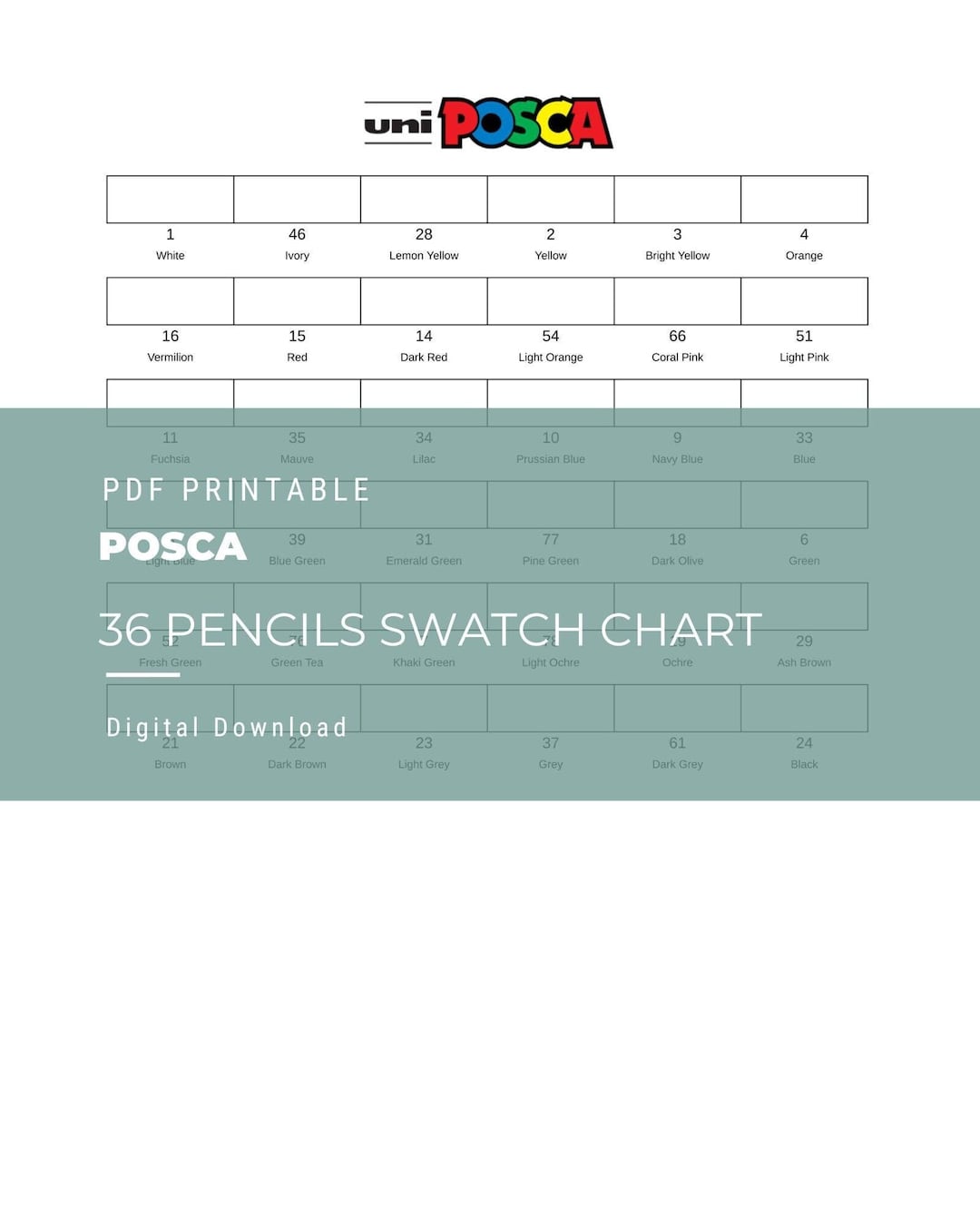 Uni Posca 36 Pencils Swatch Chart - Etsy