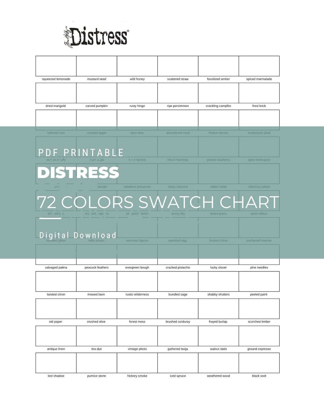Distress 72 Colors Swatch Chart - Etsy