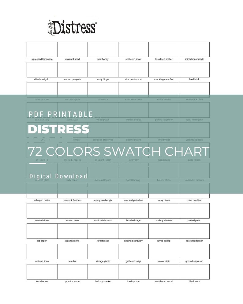 Distress 72 Colors Swatch Chart - Etsy