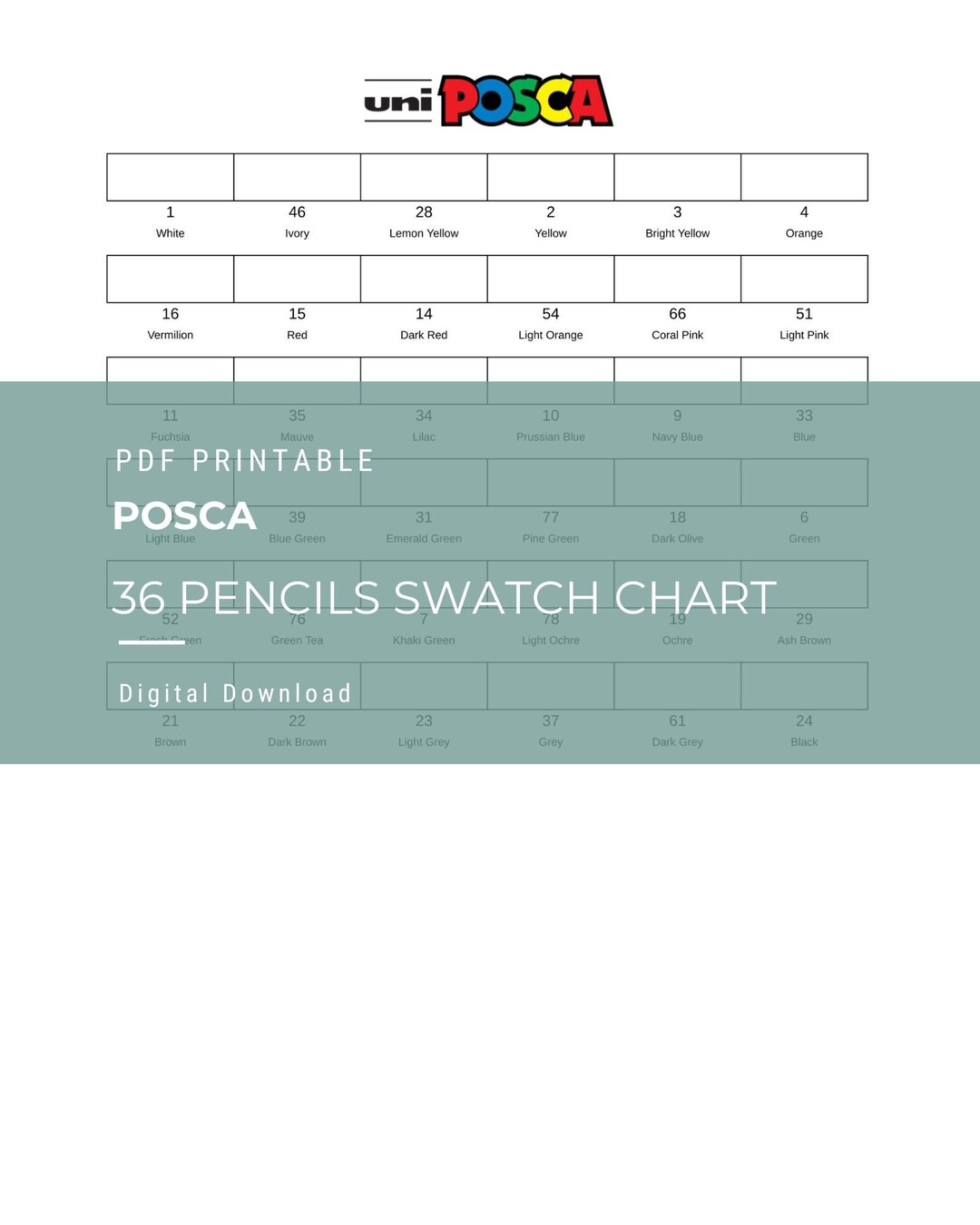 Uni Posca 36 Pencils Swatch Chart - Etsy
