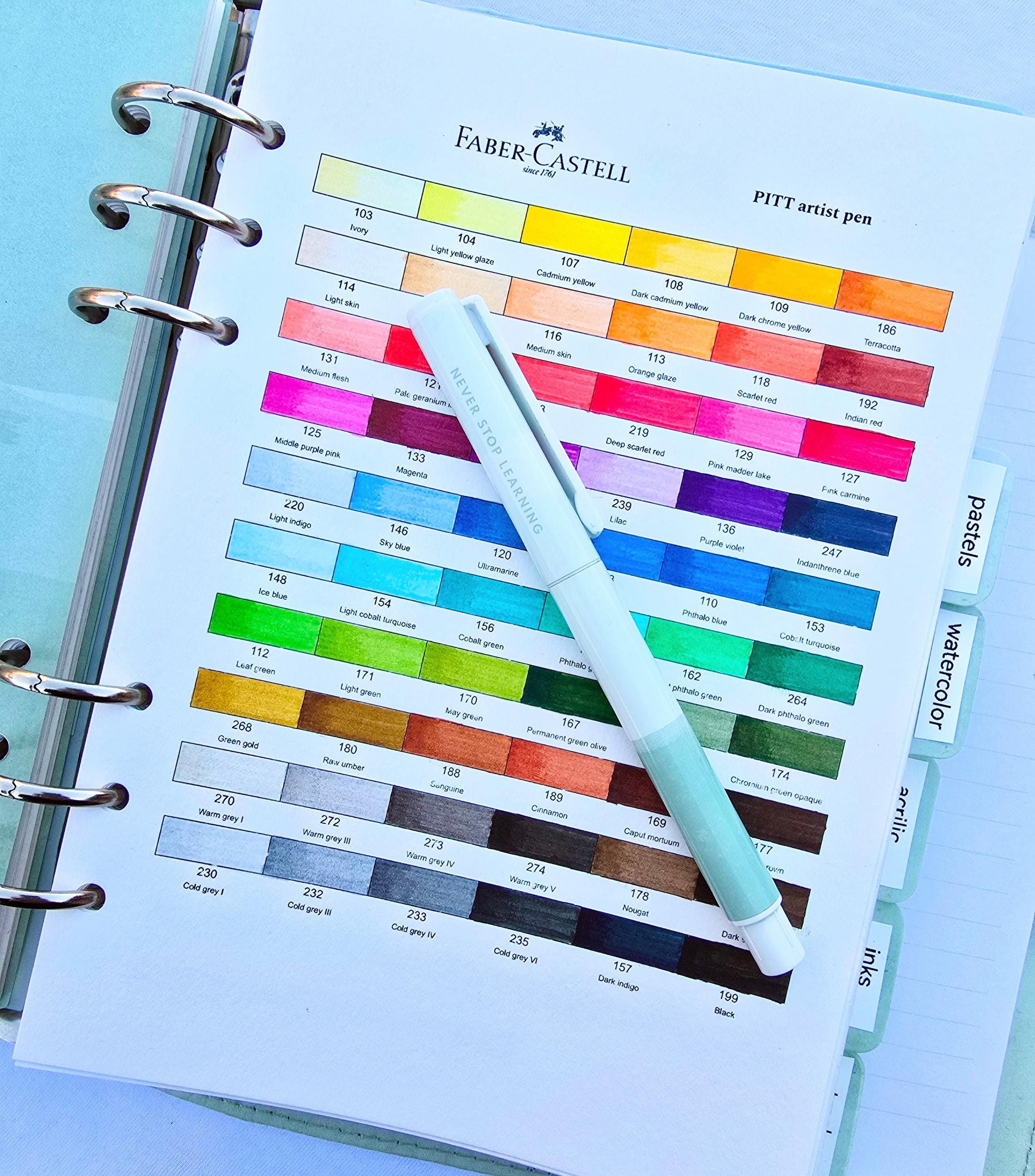Faber-castell PITT Artist Pen 60 Color Swatch Chart - Etsy