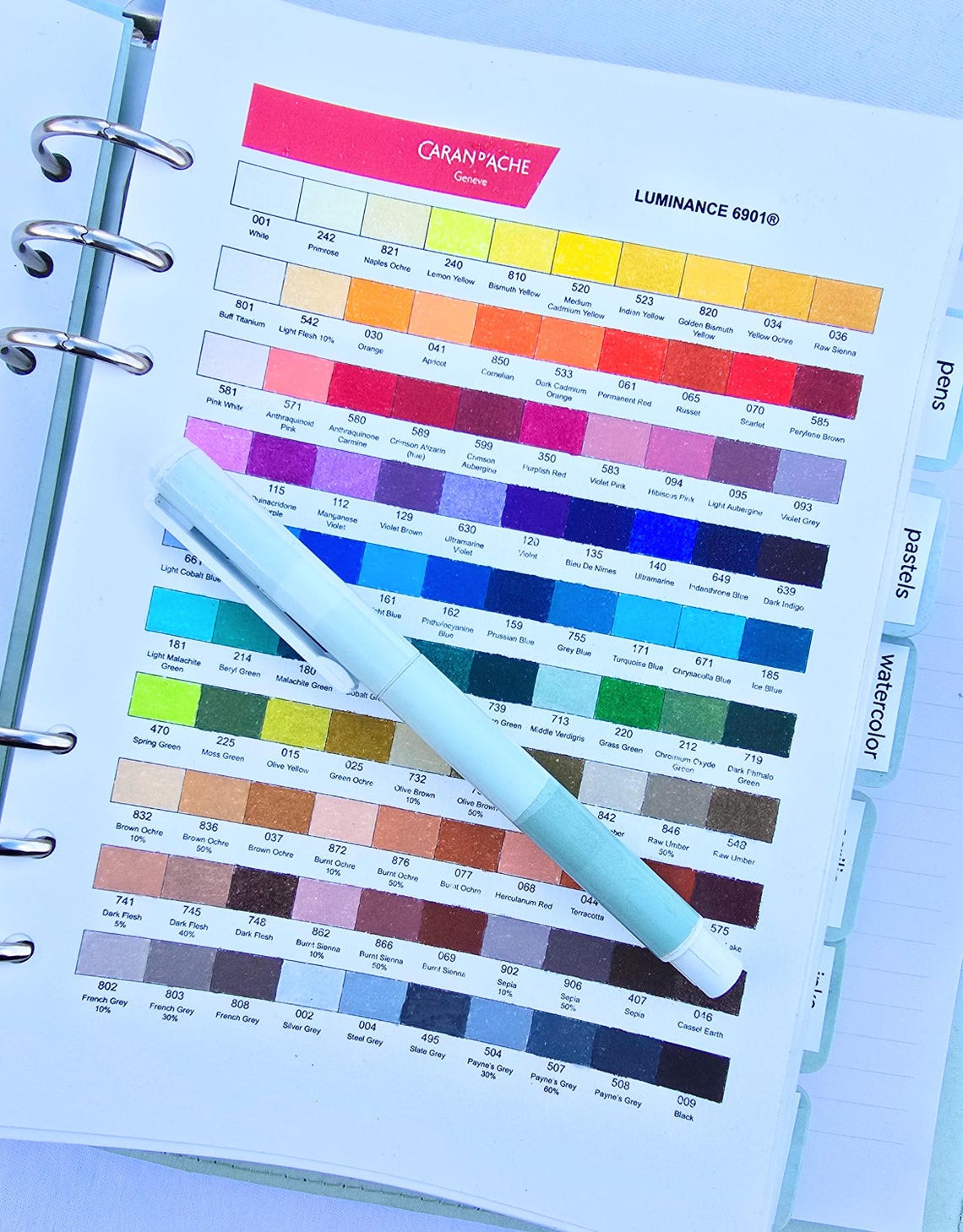 Caran D'ache Luminance 100 Pencils Swatch Chart - Etsy