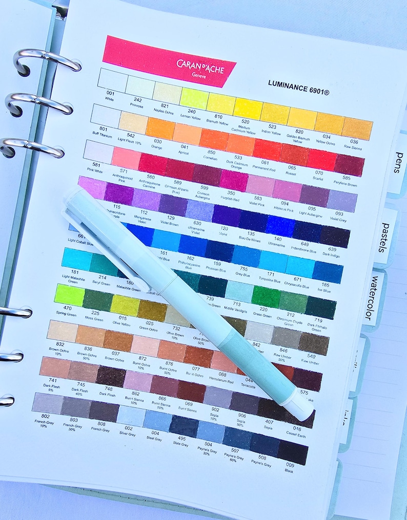 Caran D'ache Luminance 100 Pencils Swatch Chart - Etsy