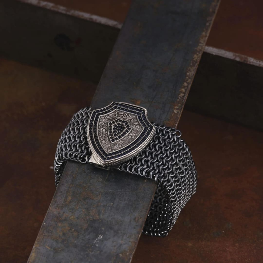 Handmade Silver Armor Chainmail Bracelet for Men, Ottoman Shield ...