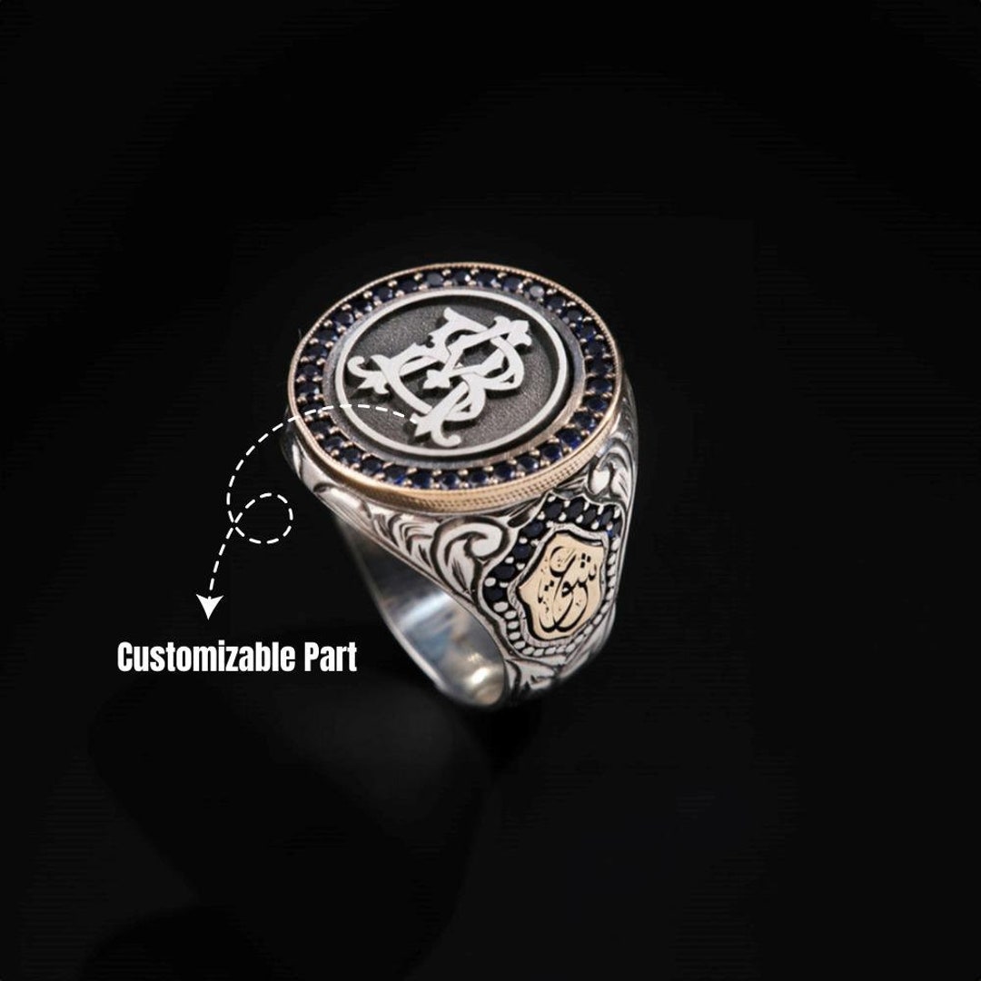 Sterling Silver Men's Monogram Letter Ring, Handmade Customizable ...