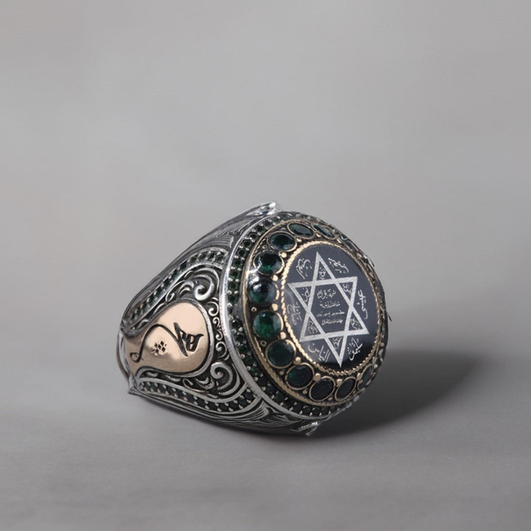 Men's Sterling Silver Islamic Ring - 925K Seal of Solomon Men's Ring ...