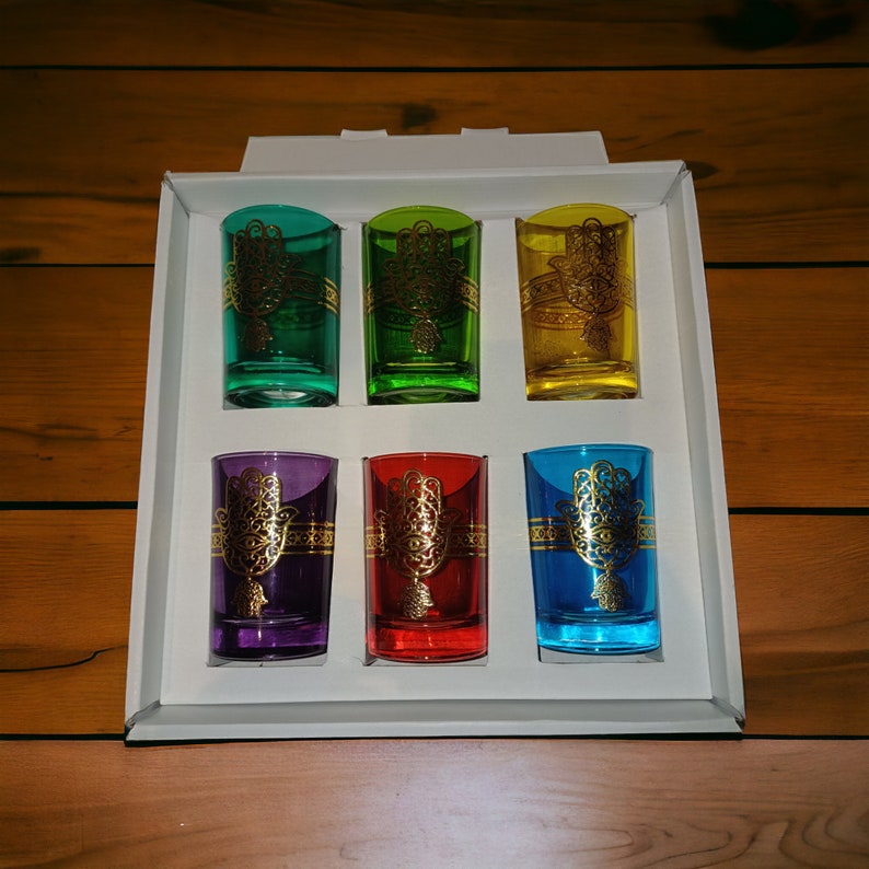 Moroccan Colored Tea Glasses Set of Hand-painted Tea Cups Boho Home ...