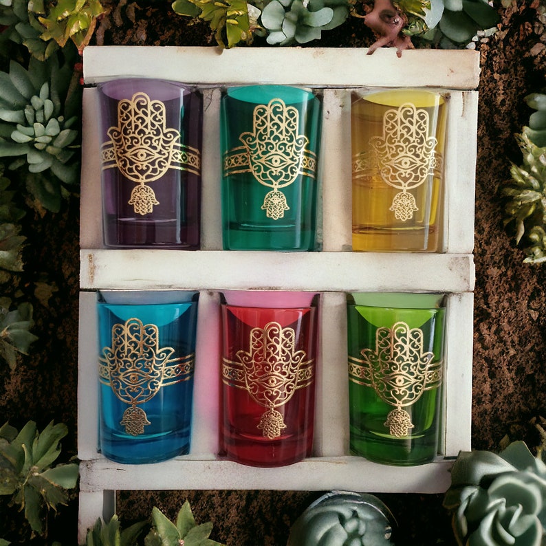 Moroccan Colored Tea Glasses Set of Hand-painted Tea Cups Boho Home ...