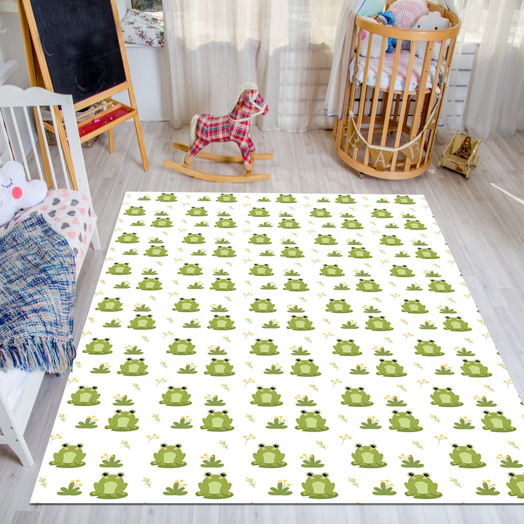 Frog Rug, Animal Rug, Cute Rug, White and Green Rug, Baby Room Rug ...