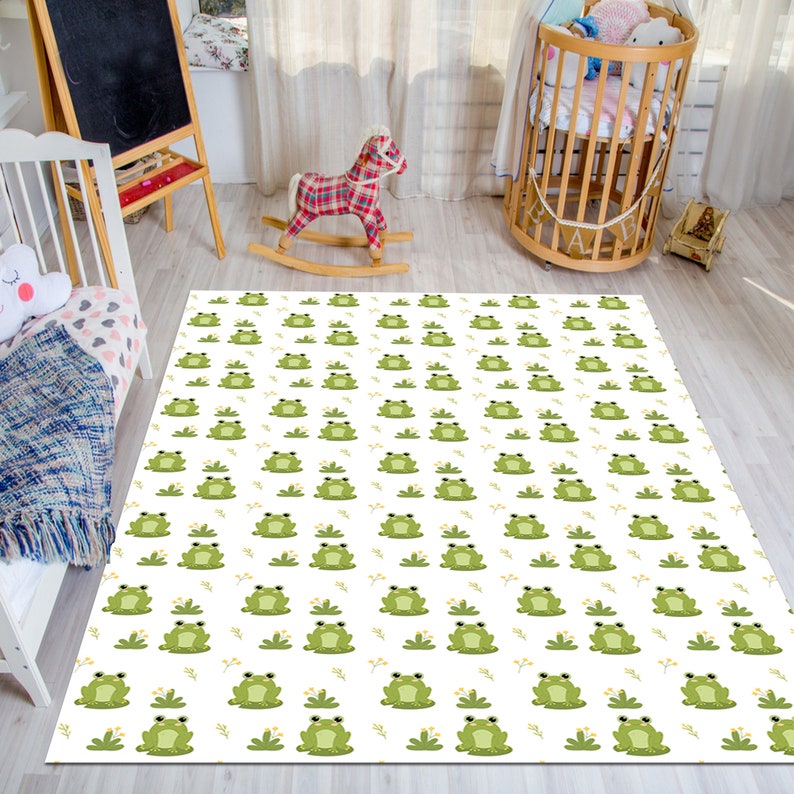 Frog Rug, Animal Rug, Cute Rug, White and Green Rug, Baby Room Rug ...