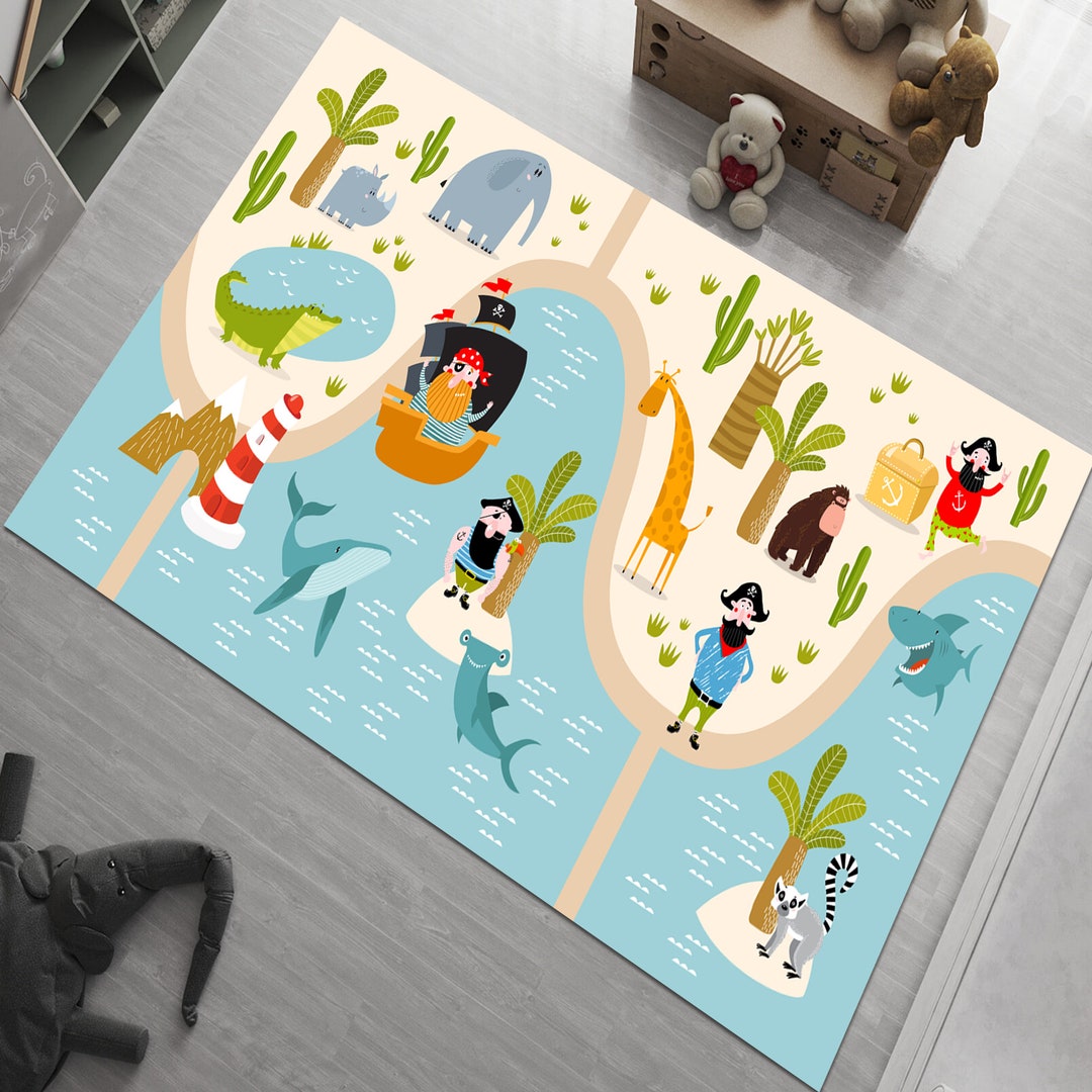 Map Rug, Pirate Rug, Animal Map Rug, Kids Room Rug, Baby Room Rug ...