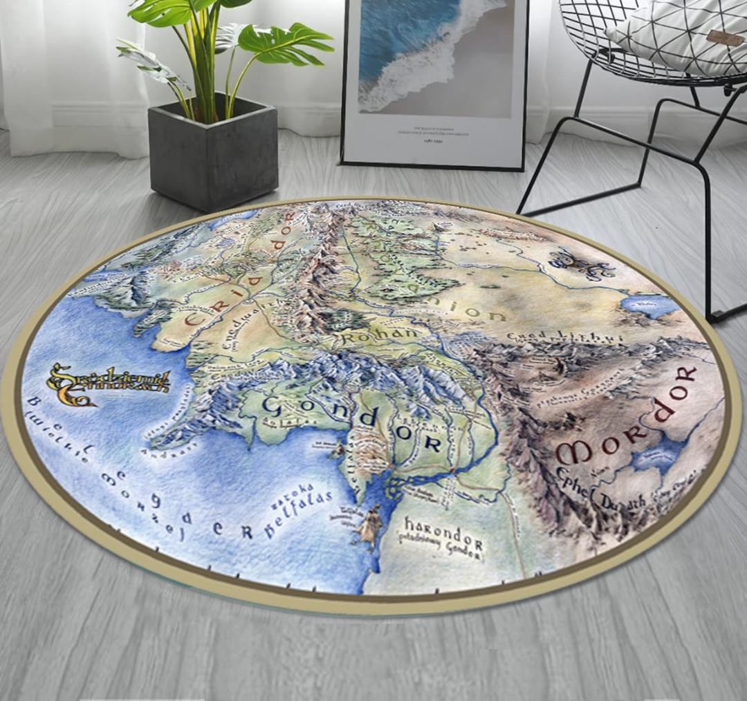 Middle Eart Circle Rug,map of Middle Eart, Map of Middle Eart Round Rug ...
