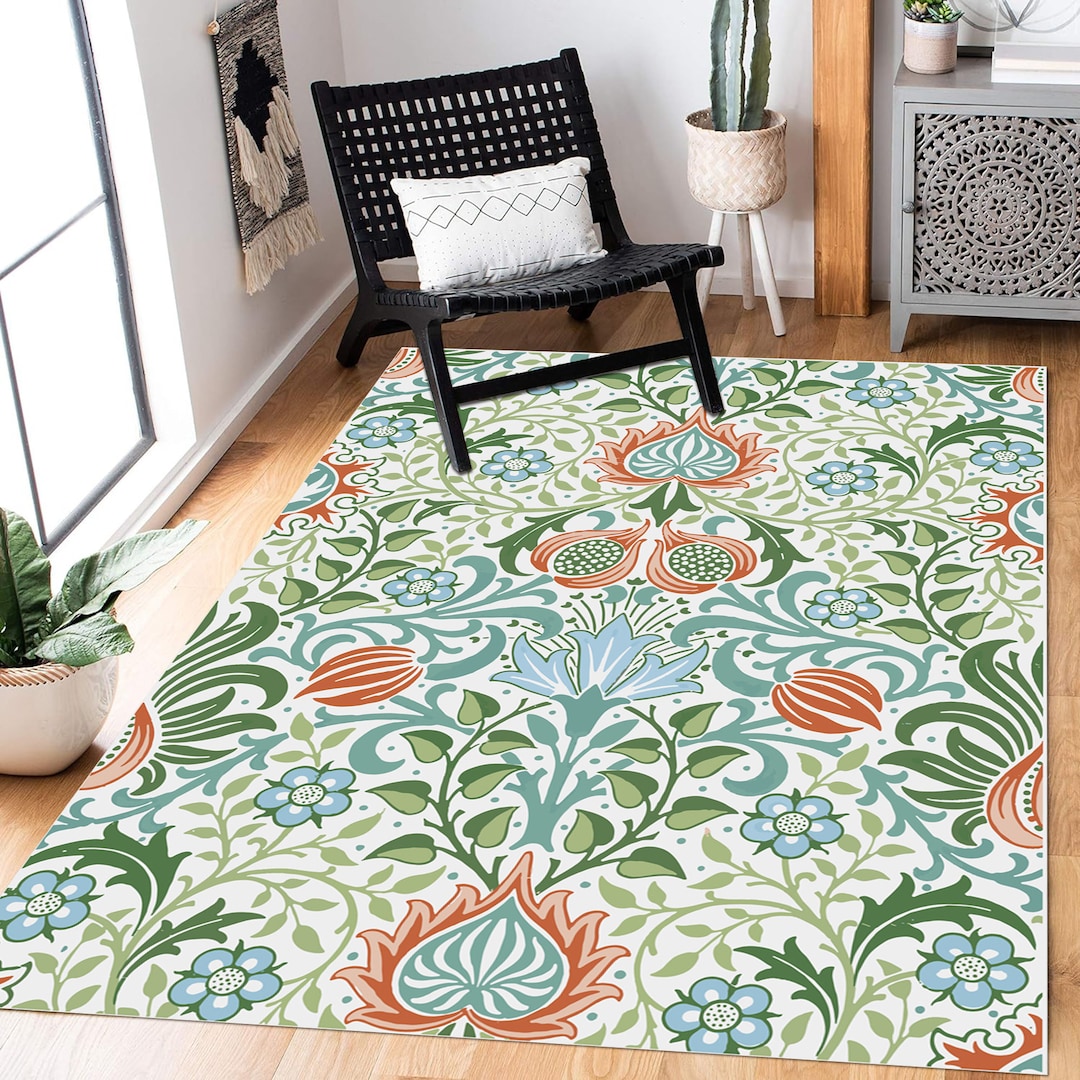 Flowers Pattern Rug, Flowers Rug, Green Rug, Art Rug, Area Rug, Modern ...