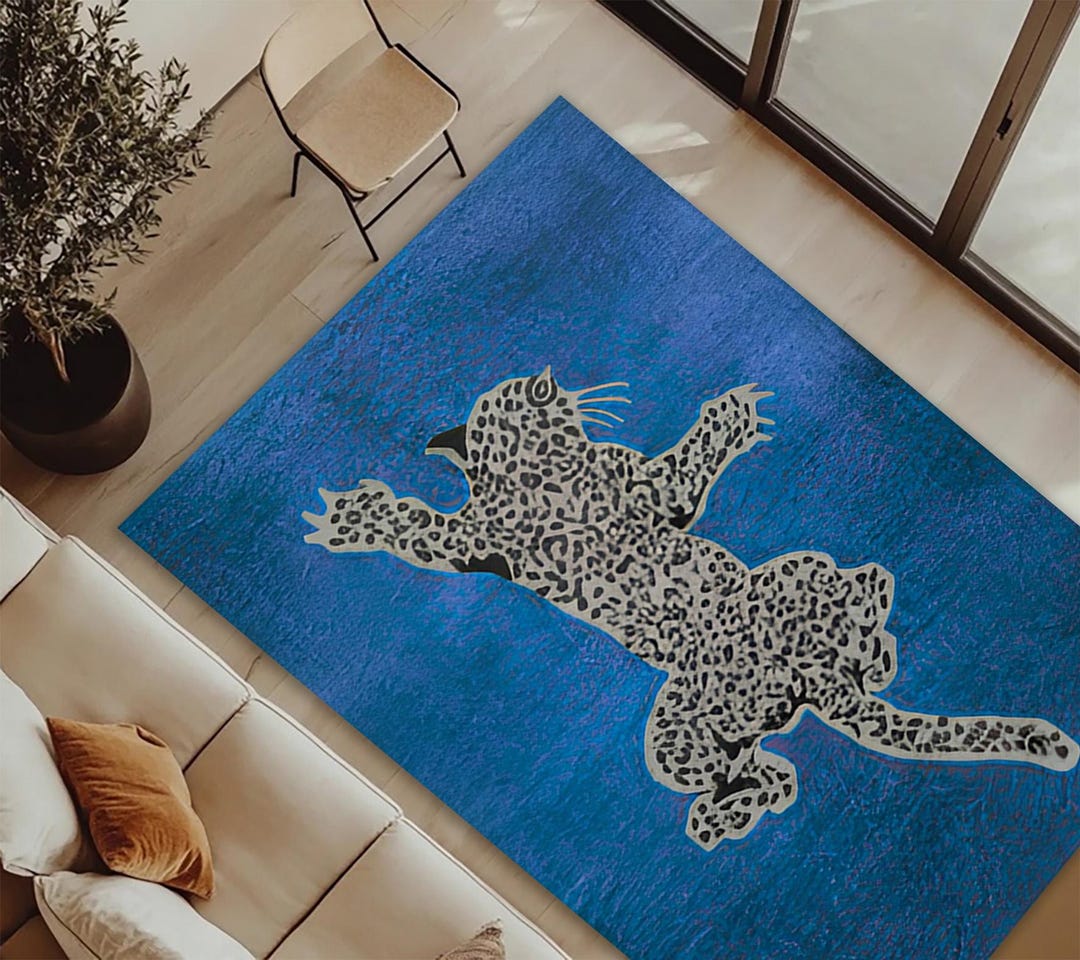 Blue Leopard Print Rug, Modern Non-slip Accent Carpet - Etsy