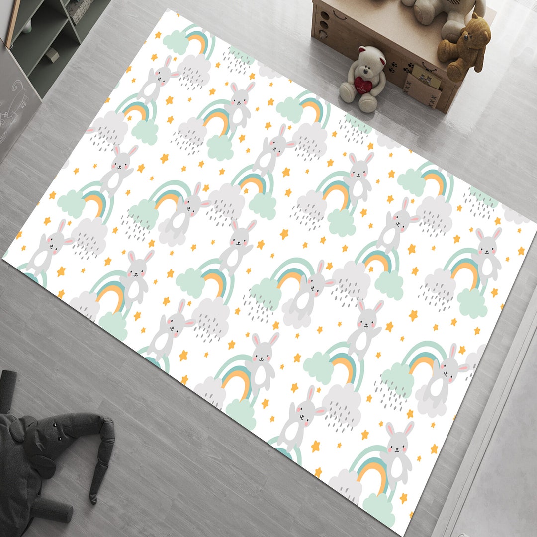 Rabbit Rug, Rainbow Rug, Kids Room Rug, Kids Boho Rug, Baby Room Rug ...