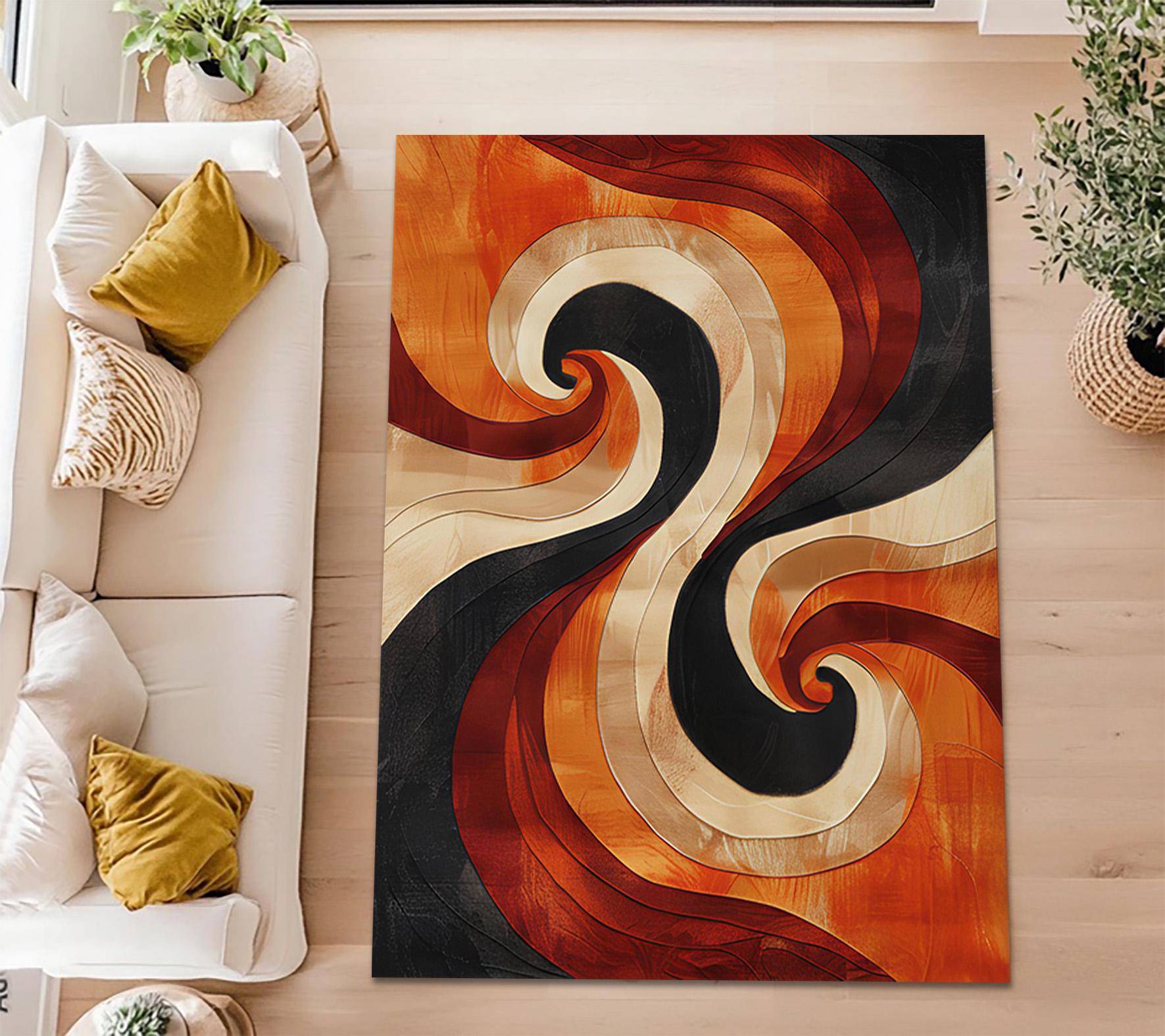 Orange Swirl Area Rug, Modern Art Salon Decor, Washable - Etsy