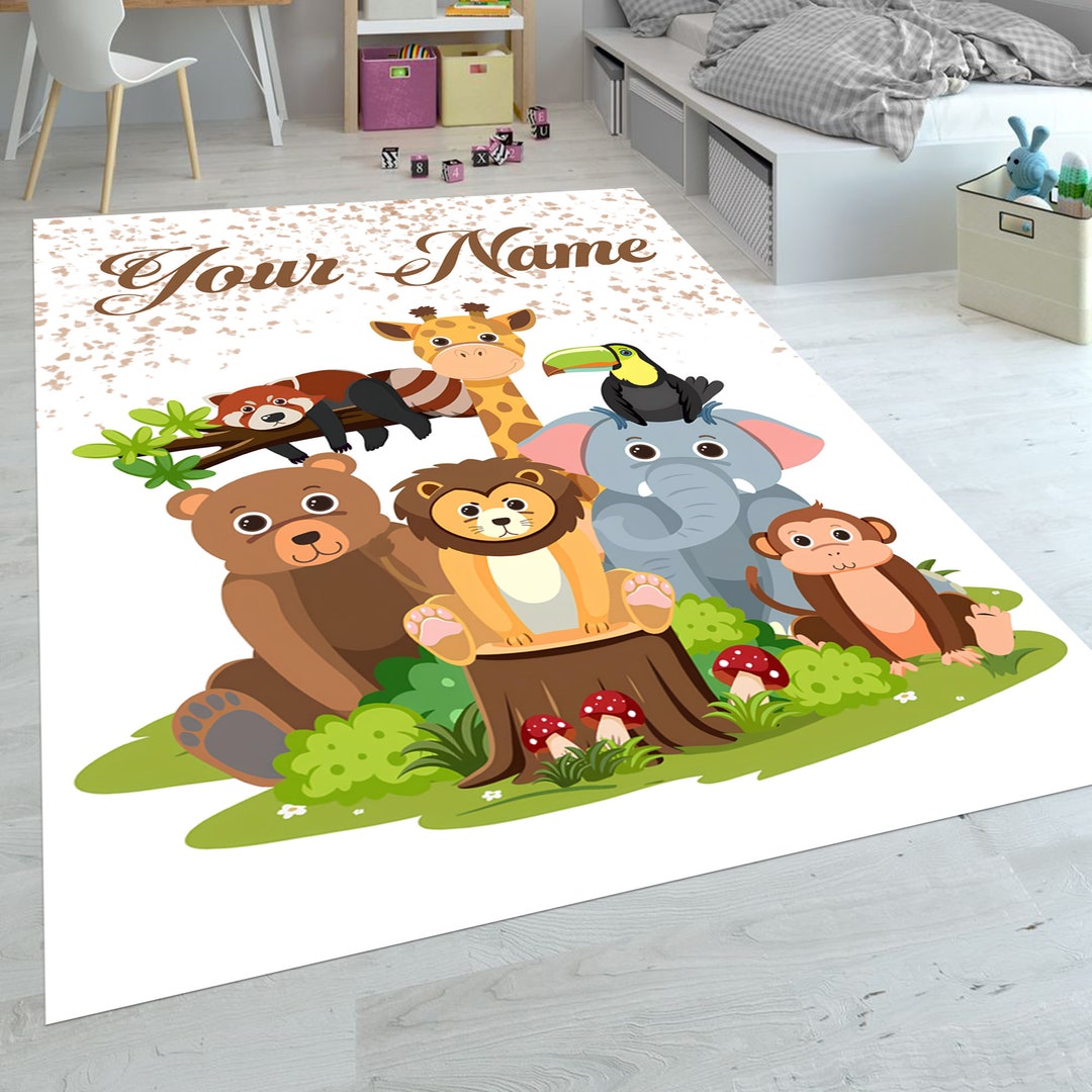 Safari Animals Rug ,custom Rug, Gift for Kids, Baby Rug,boys Room Decor ...