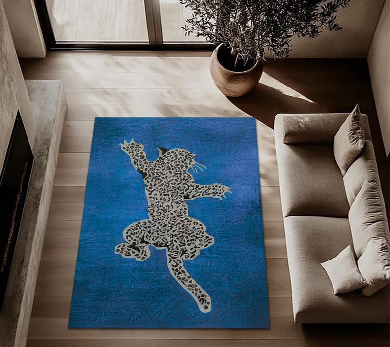 Blue Leopard Print Rug, Modern Non-slip Accent Carpet - Etsy