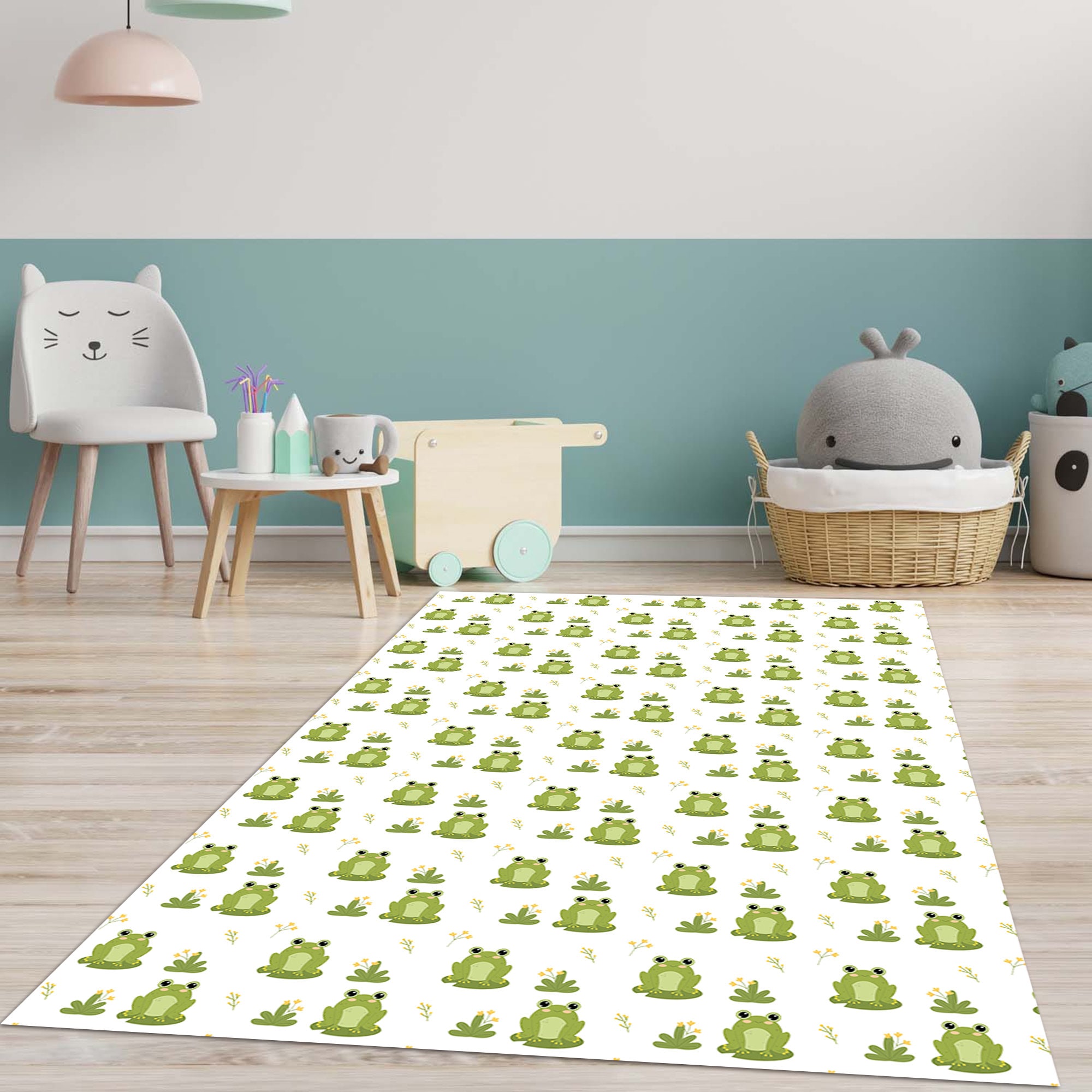 Frog Rug, Animal Rug, Cute Rug, White and Green Rug, Baby Room Rug ...
