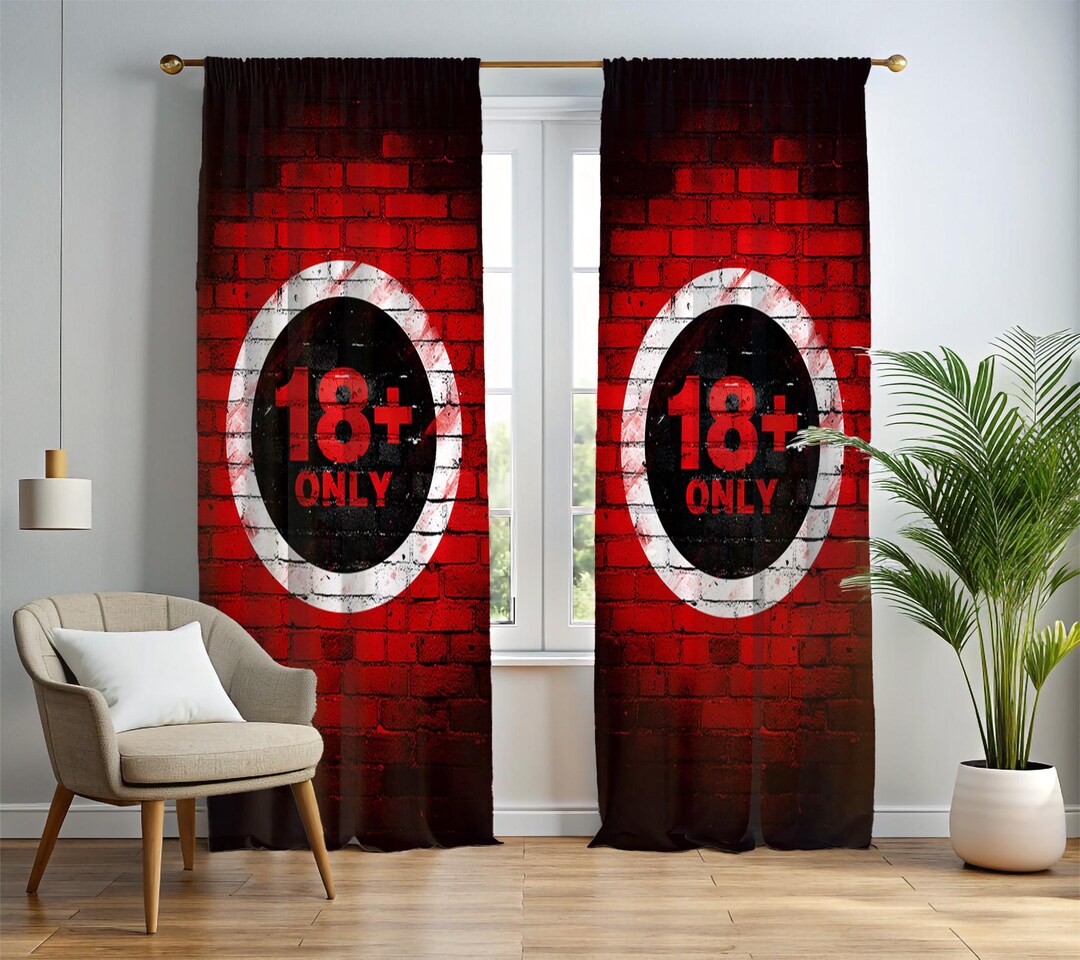 Red Brick Wall Curtains, Industrial Street Art Drapes, Number 3 Graphic ...