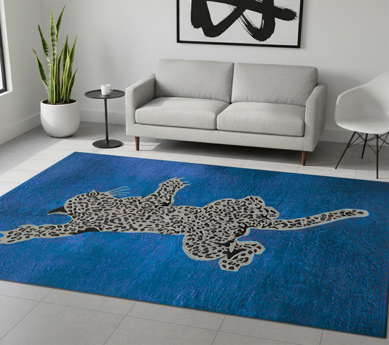 Blue Leopard Print Rug, Modern Non-slip Accent Carpet - Etsy